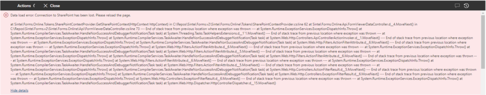 Data load error: Connection to SharePoint has been lost. Please reload the page. - Sintel Apps