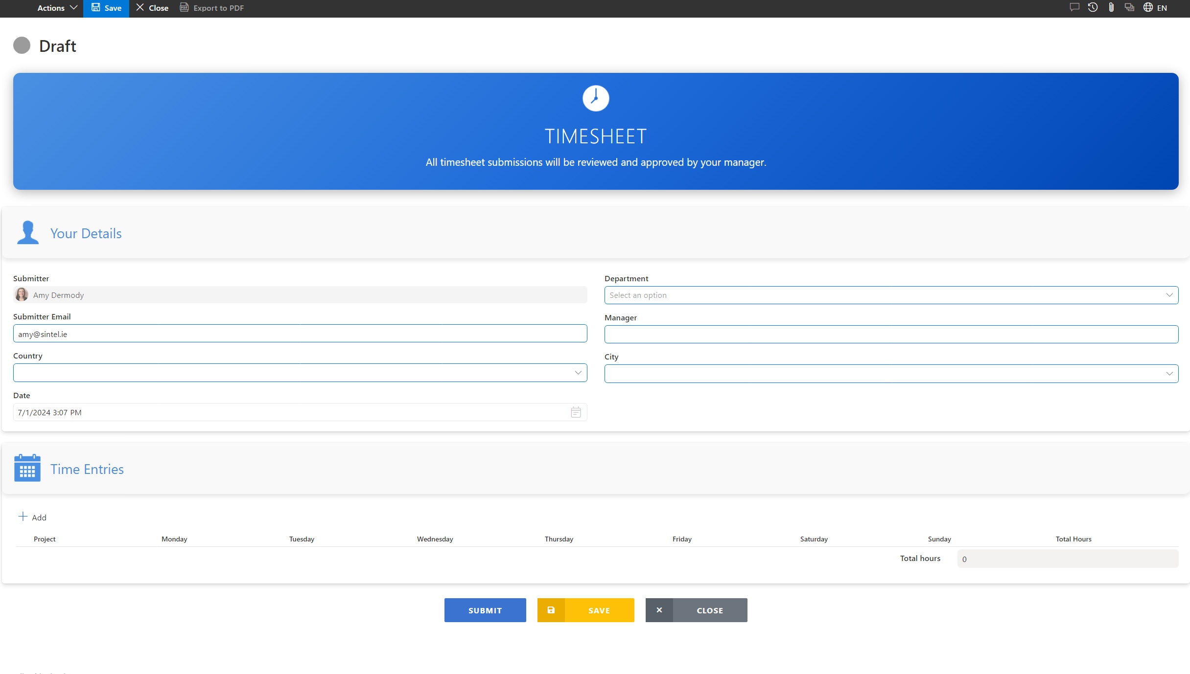 Timesheet App - Sintel Apps