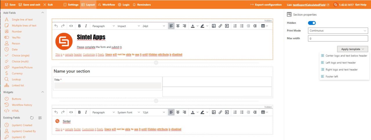 Form Header and Footer - Sintel Apps