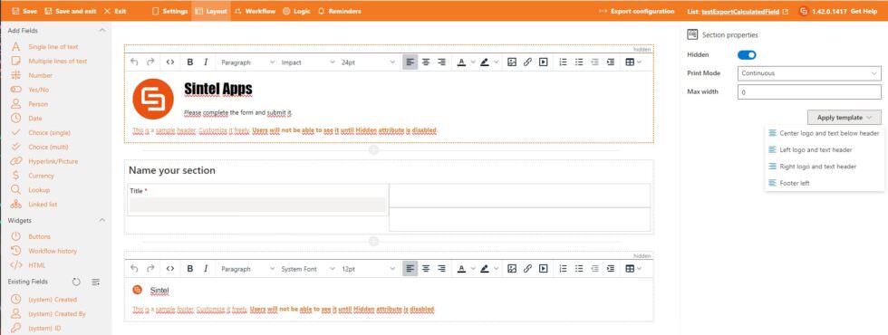 Form Header and Footer - Sintel Apps
